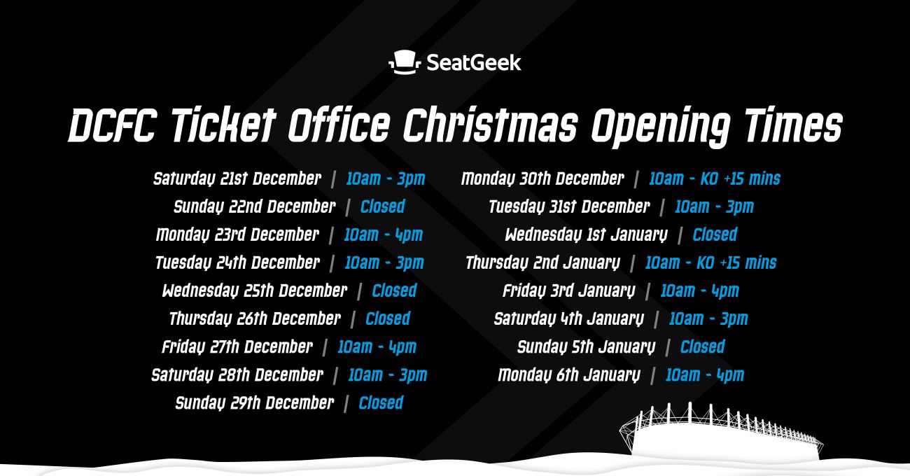 Ticket Office Christmas Opening Hours - Blog - Derby County