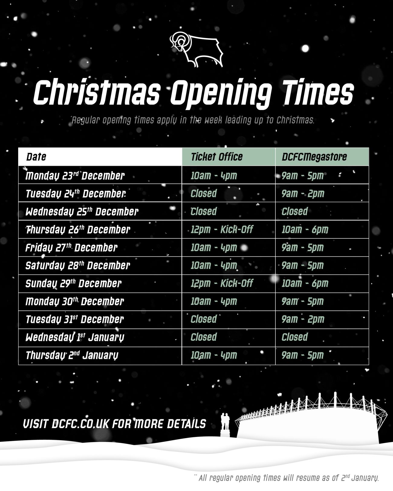 CHRISTMAS HOURS: Ticket Office + DCFCMegastore Opening Hours - Blog ...